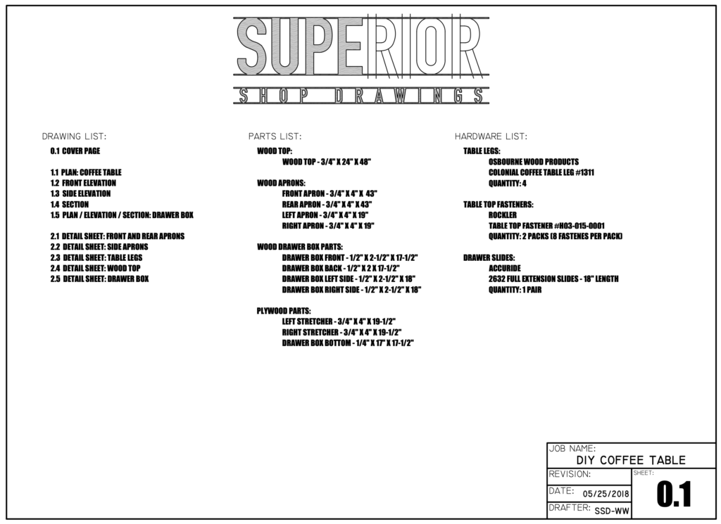 DIY Coffee Table Plans - Superior Shop Drawings